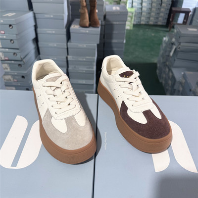 comely/康莉撤柜正品厚底舒适德训鞋女新款牛剖系带圆头单鞋微瑕