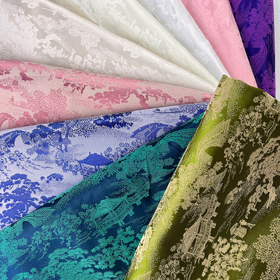 小桥流水云锦缎人丝提花汉服布料