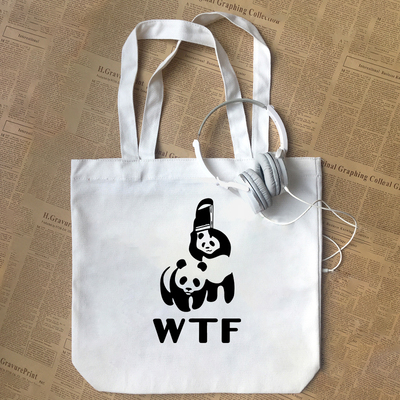 WTF恶搞logo熊猫panda搞怪有趣味纯棉文艺青年帆布包手提