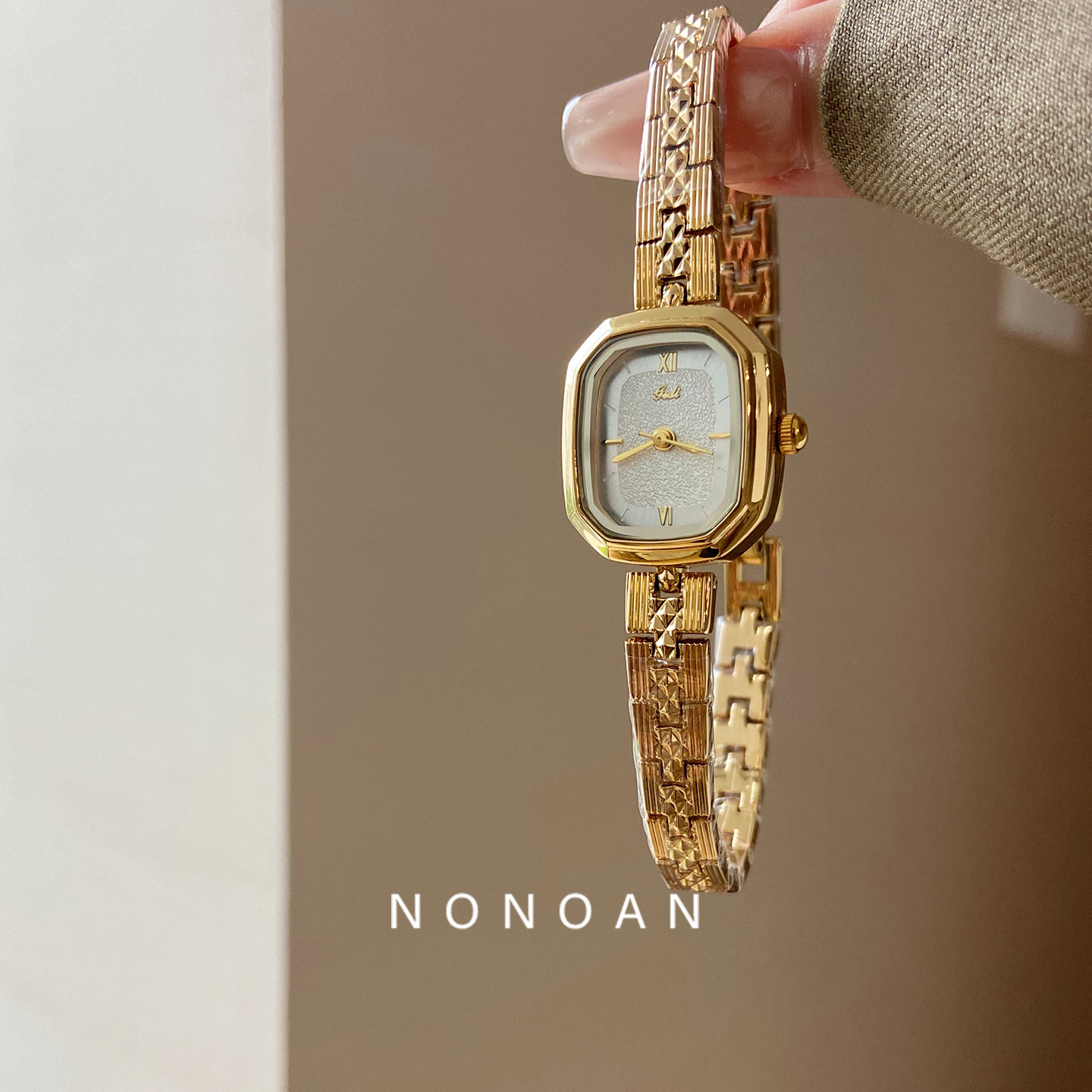NONOAN 女士轻奢风小绿表小众简约气质百搭精致小方表石英手表790