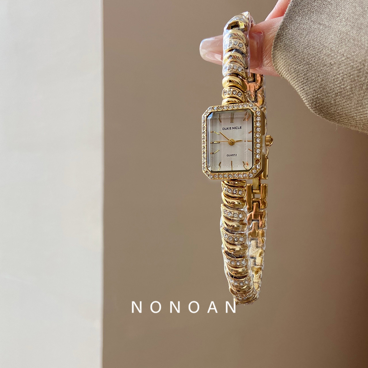 NONOAN 《金蛇方糖》女士轻奢小众气质百搭精致满钻小方表手表776