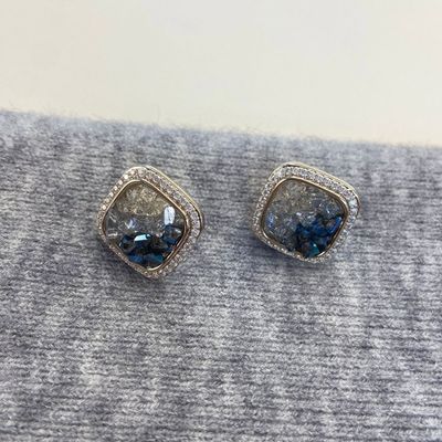 蓝色水晶方形耳钉女2025新款爆款轻奢气质大气银针耳环高级感耳饰