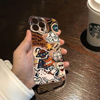 iPhone无边框欧美风小众小狗13华为12手机壳带支架VIVOx100荣耀OPPO小众小米15promax适用16超薄苹果14透明硬