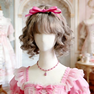 手工玫粉洛丽塔蝴蝶结顶夹