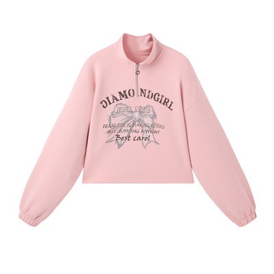 【商场同款】蝴蝶结宽松卫衣24冬立领半开襟短上衣C2CRE4101