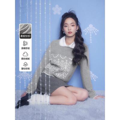 【XIAOLI筱李联名】商场同款撞色提花圆领羊毛针织衫C1EEF4279