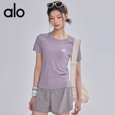 AIo玻尿酸弹力运动短袖女夏季速干瑜伽服显瘦T恤跑步训练健身衣