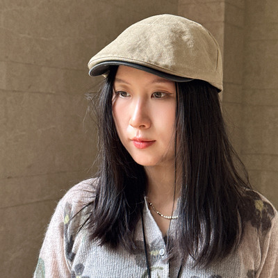 帅气显瘦男士女士英伦风帽子咖四季款帆布挺括感前进帽鸭舌帽复古