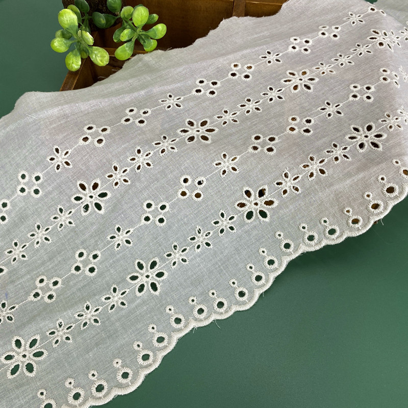 宽18厘米杏色蕾丝布料全棉花朵刺绣窗帘下摆装饰裙摆做衣服的辅料