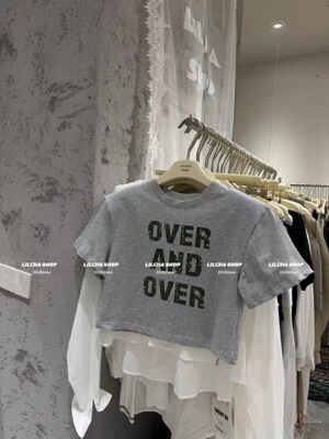 正品实拍美式复古独特高级感撞色字母印花正肩短袖T恤女新款上衣