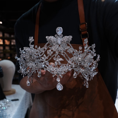 ETE新款锆石奢华水钻合金百搭王冠新娘白纱旅拍宴会王冠17379