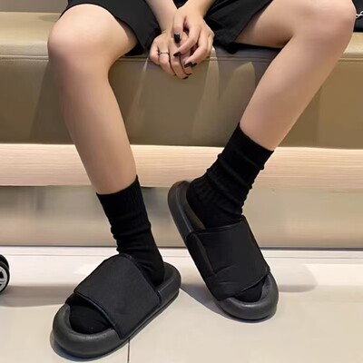 复古双针粗线日系潮流黑色堆堆袜