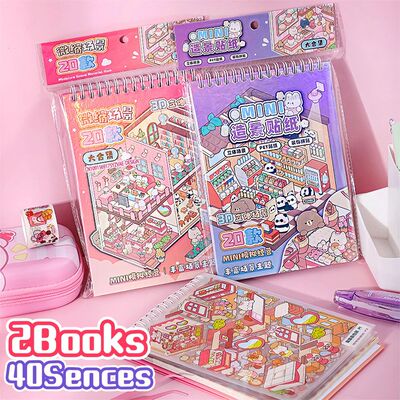 40Sences in 2Books Cartoon Landscape DIY Toy Game Sticker Al