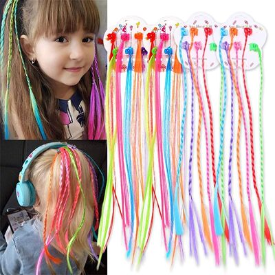 6Pcs/Set Colorful Braids Hair Extensions with Hair Clips Gir