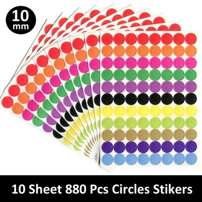 880pcs/10 Sheet 10mm Round Spot Circles Sealing Stiker Paper