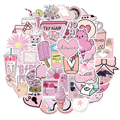 50PCS Funny Pink Style Girl Cartoon Aesthetic Stickers Car