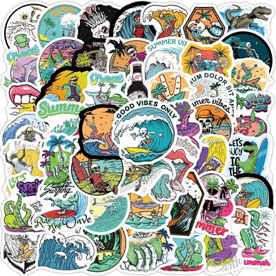 10/50PCS Cool Summer Skull Surfing Stickers Beach Surf Decal