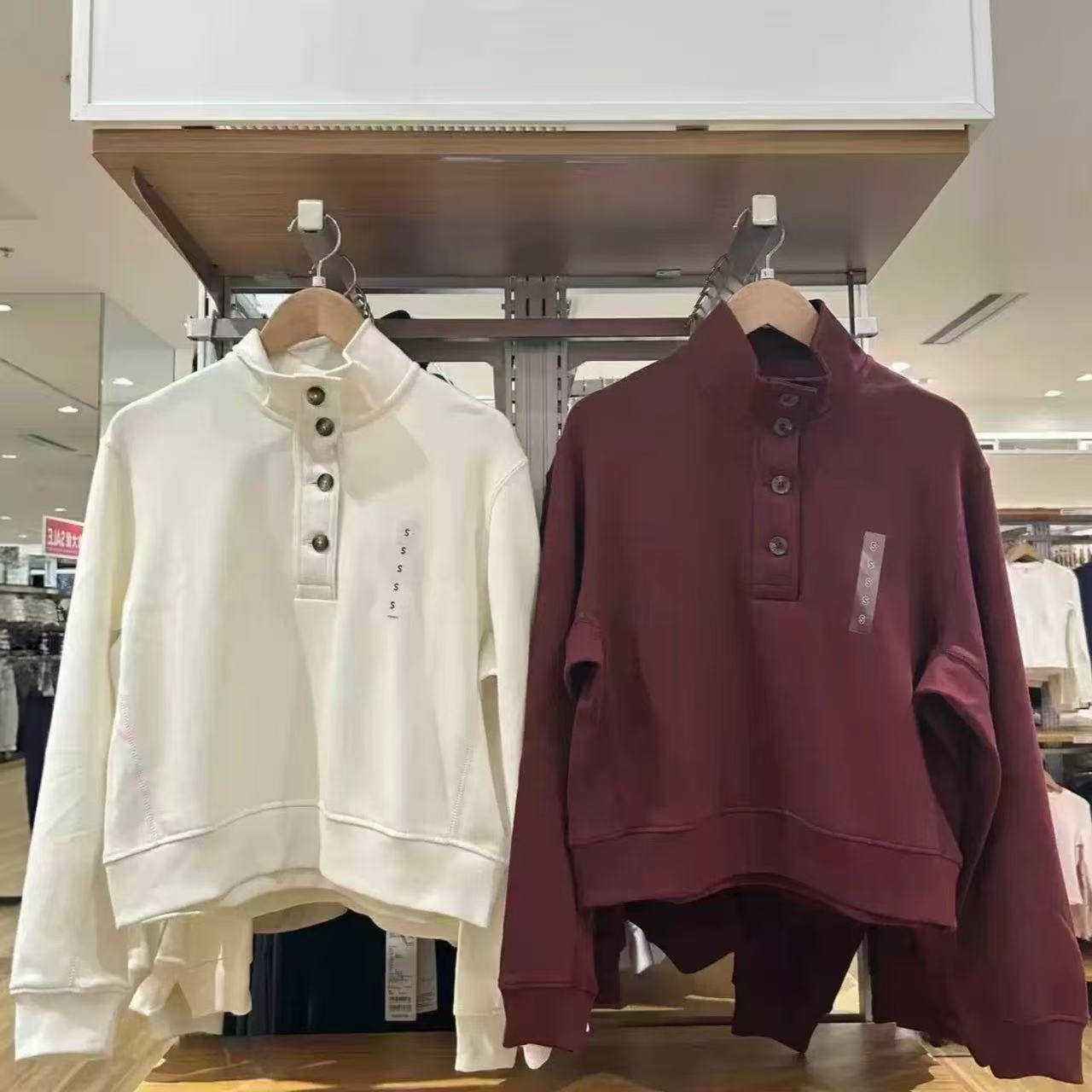 女装纽扣领卫衣/运动衫宽松长袖立领休闲套头卫衣秋冬新款487585