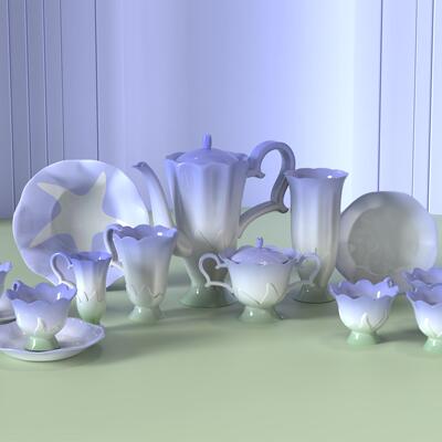 3D建模晨曦之光喇叭花茶具设犀牛rhino模型keyshot渲染展板源文件