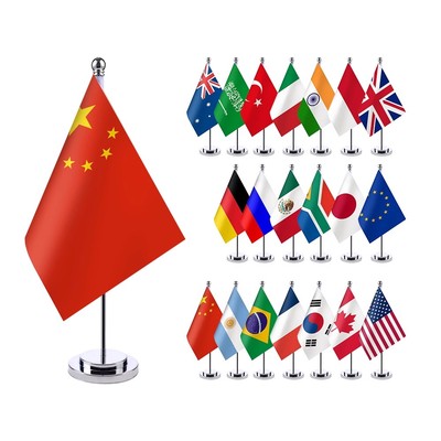 全球会议室200国桌旗万国旗帜世界各国国旗桌面摆件金属单杆旗座