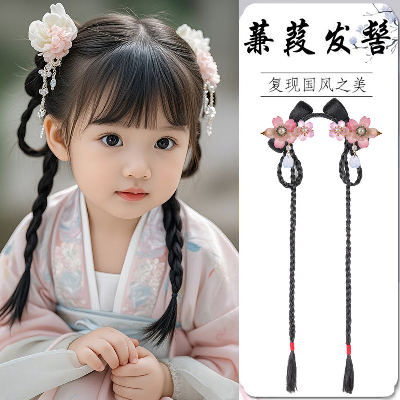 儿童汉服头饰女童古风假发古装一体式全套发髻盘发垫发包演出造型