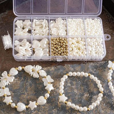 800pcs/box Faux Pearl Beading Kit For DIY Jewelry Making Loo