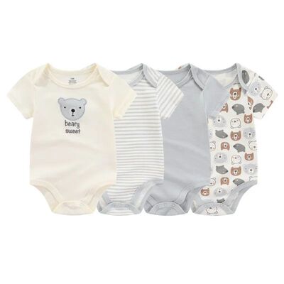 Kiddiezoom 4pcs Fashion Short Sleeve Cartoon Baby Boy Girl B