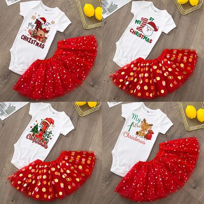 My 1st Christmas Print Baby Girls Cake Smash Dresses Outfits