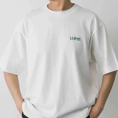 llbean新款字母刺绣日系简约宽松圆领重磅纯棉落肩短袖T恤夏男女