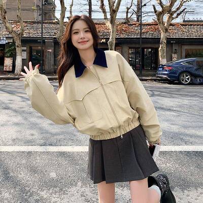 短外套女22ZSAN88135个新款春秋小子韩版宽松0休闲气款质百搭翻领