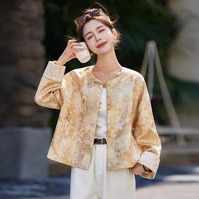 现货春新款女新中式国风圆短领洋气GE62319-季刺装绣盘扣外套