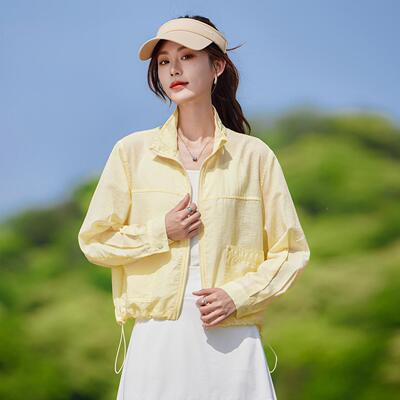 立抽绳防晒衣外套女薄领款夏季新款闲休宽松瘦GE62341-显上衣