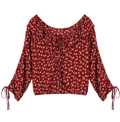 2021夏休闲修身一字领系带纹样A1CD82410上衣雪纺衫女A1CD82410