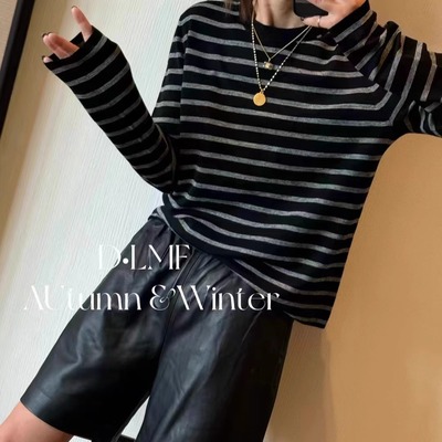 条纹羊毛针织衫JCLP圆领针织衫