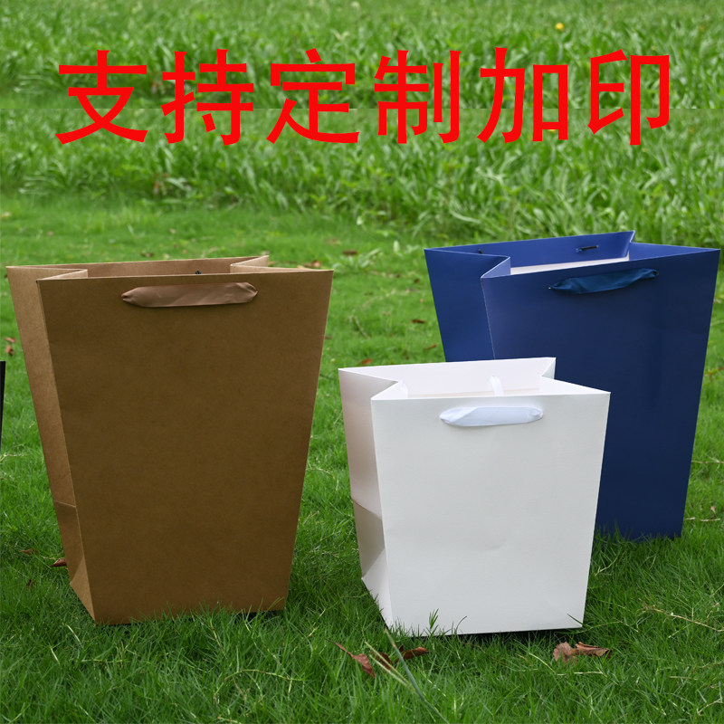 梯形宽袋子加厚加宽手提袋包装鲜花袋台灯礼品袋年货假发盆景覆膜