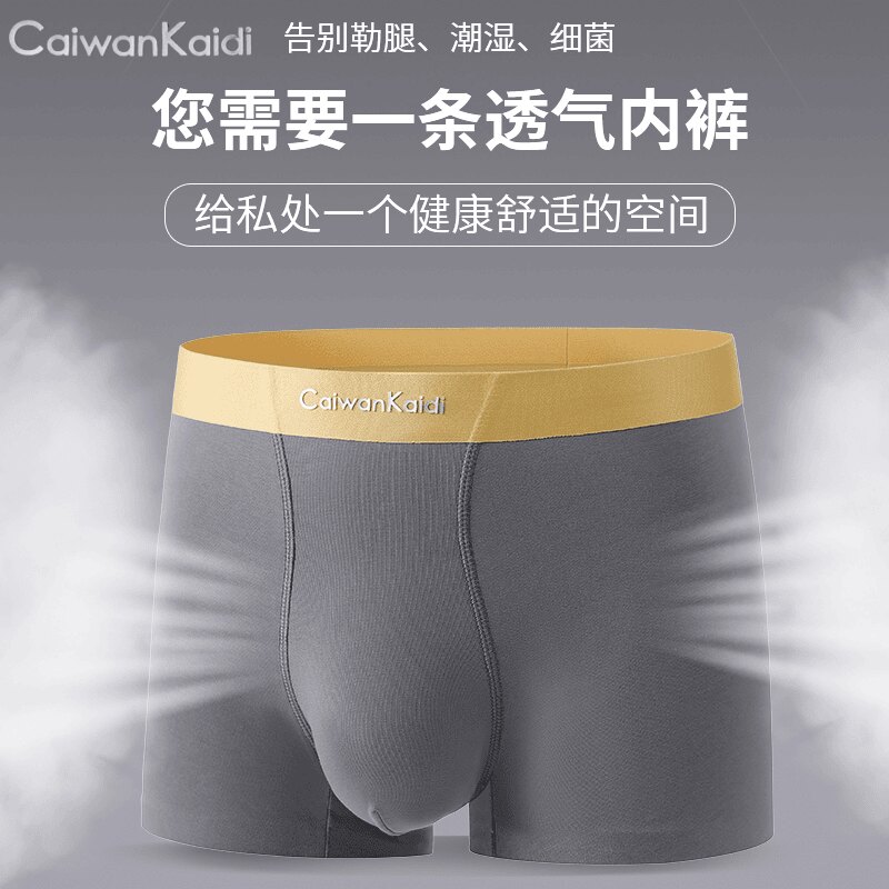 CaiwanKaidi男士内裤纯棉抗菌透气平角裤男生全棉四角短裤礼盒装