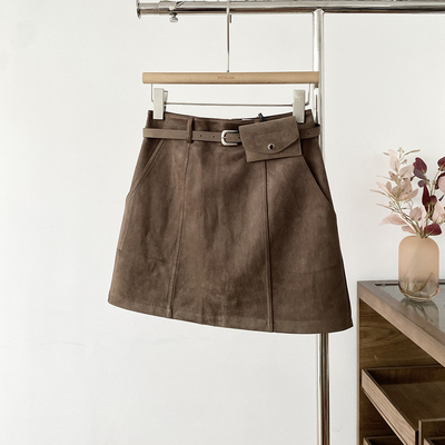 胖mm高腰麂皮绒防走光a字短裙