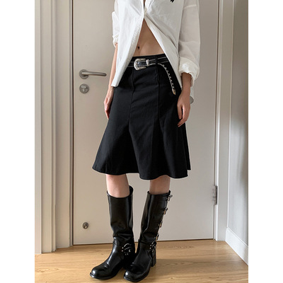 桃乐丝 韩国时髦休闲纯色鱼尾微喇半身裙高腰包臀显瘦廓形中长裙