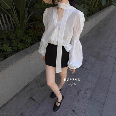 广州十三行HUMSMR26年早春上新褶皱设计气质显瘦衬衫C6026
