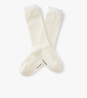 little moco童装25冬装新款男女童甜美花边烫钻中筒袜KBE4SOK005