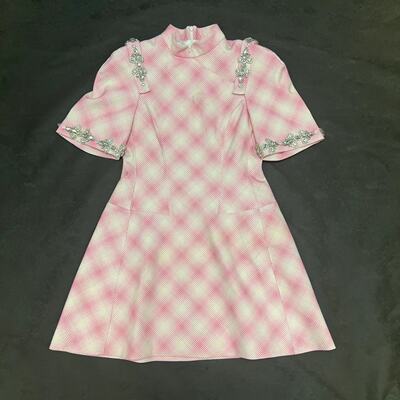 BMQ】玳购级 高定版 SHUSHUTON设计师重工镶钻钉珠格子旗袍连衣裙