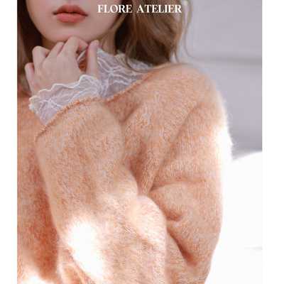 慵懒软糯拉毛橘色毛衣