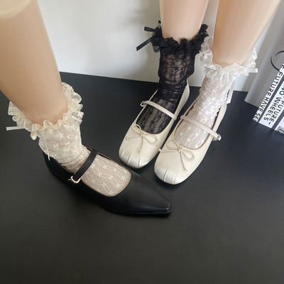 Auntie Nine 小众韩国蕾丝网纱花边少女蕾丝中筒堆堆袜