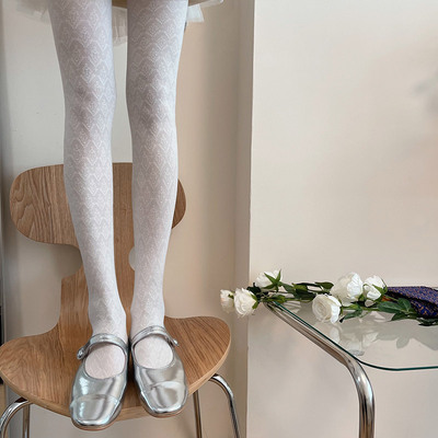 Auntie Nine 春新品y2k法式复古小香风菱形花撞色打底连裤袜