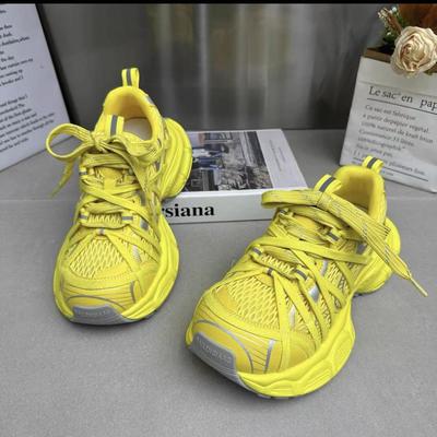 小众真皮黄色巴黎厚底老爹鞋2025春夏新款单网透气时尚运动休闲女