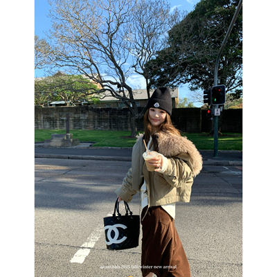 aaaaxbbb军绿色连帽毛领棉服