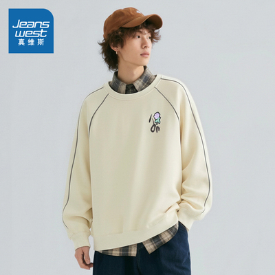 加绒印花圆领百搭宽松套头卫衣