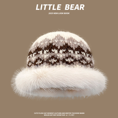 复古费尔岛风提花针织渔夫帽