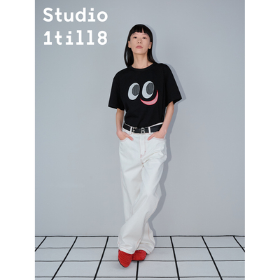 Studio1till8牙痛苹果刺绣牛仔裤