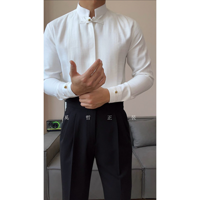 男士中式立领衬衫长袖盘扣设计款休闲衬衣2528